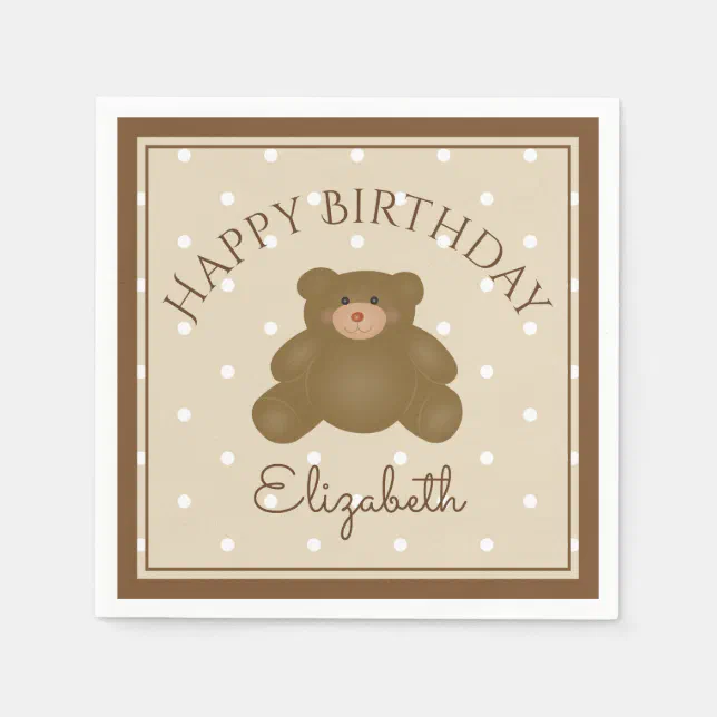 Elegant Cute Teddy Bear Cub Baby First Birthday Napkins | Zazzle