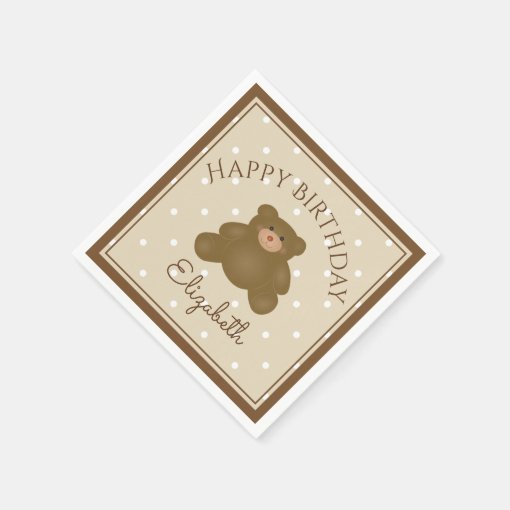 Elegant Cute Teddy Bear Cub Baby First Birthday Napkins | Zazzle
