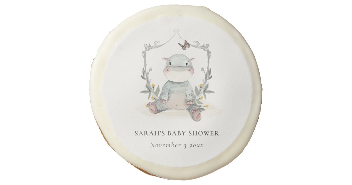 Elegant Cute Yellow Baby Hippo Foliage Baby Shower Sugar Cookie | Zazzle