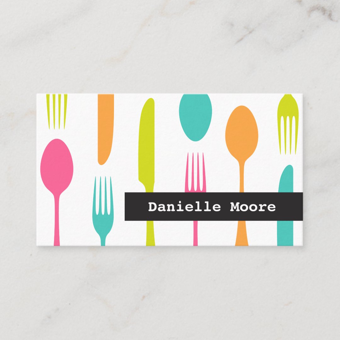 Elegant cutlery catering or chef business cards | Zazzle