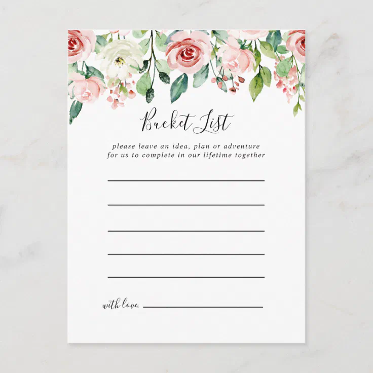 Elegant Dainty Autumn Floral Bucket List Cards | Zazzle
