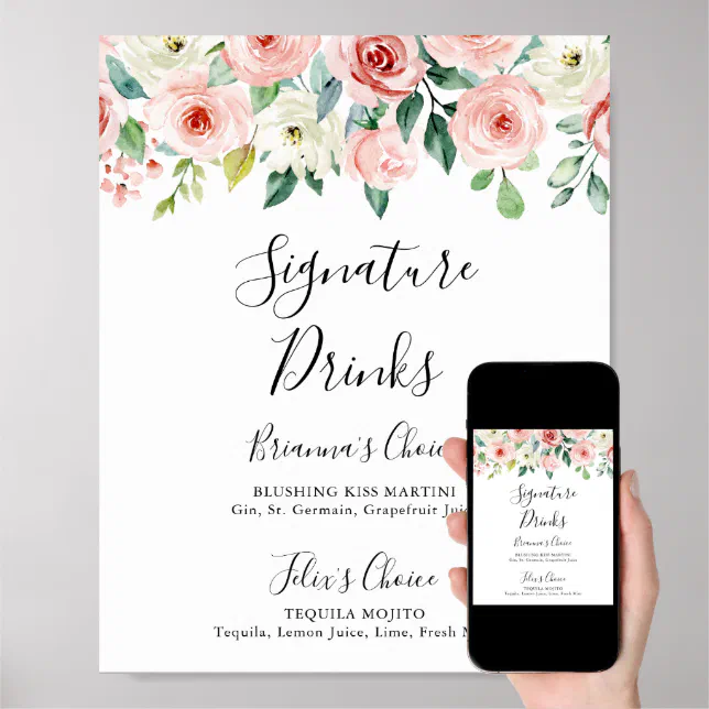 Elegant Dainty Autumn Floral Signature Drinks Sign | Zazzle