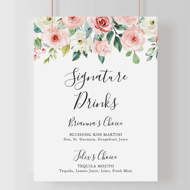 Elegant Dainty Autumn Floral Signature Drinks Sign | Zazzle