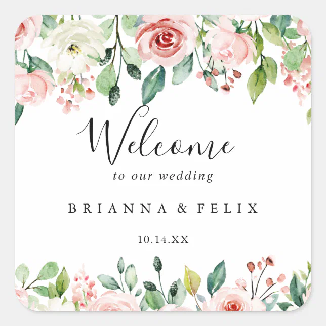 Elegant Dainty Autumn Floral Wedding Welcome Square Sticker | Zazzle