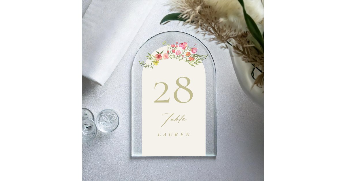 elegant dainty floral Acrylic Arch Table Numbers | Zazzle