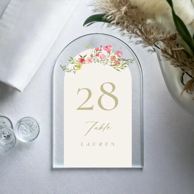 elegant dainty floral Acrylic Arch Table Numbers | Zazzle