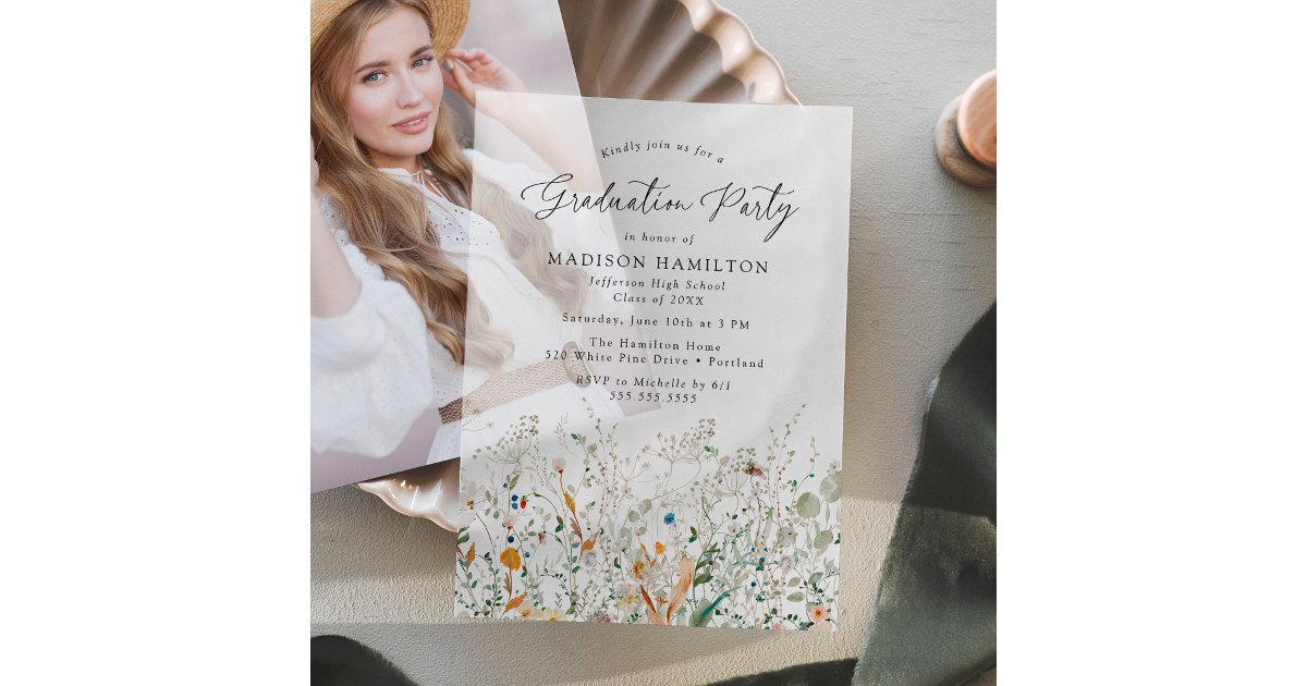 Elegant Dainty Wildflowers Graduation Party Vellum Invitations | Zazzle