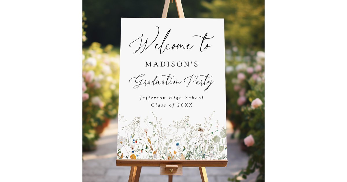 Elegant Dainty Wildflowers Graduation Welcome Sign | Zazzle