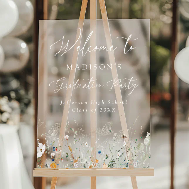Elegant Dainty Wildflowers Graduation Welcome Sign | Zazzle