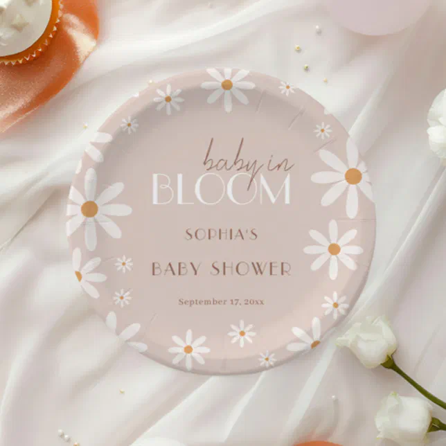 Elegant Daisy Baby Girl Baby Shower Paper Plates | Zazzle