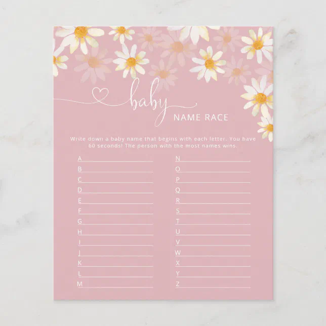 Elegant Daisy Baby Name Race Baby Shower Game | Zazzle