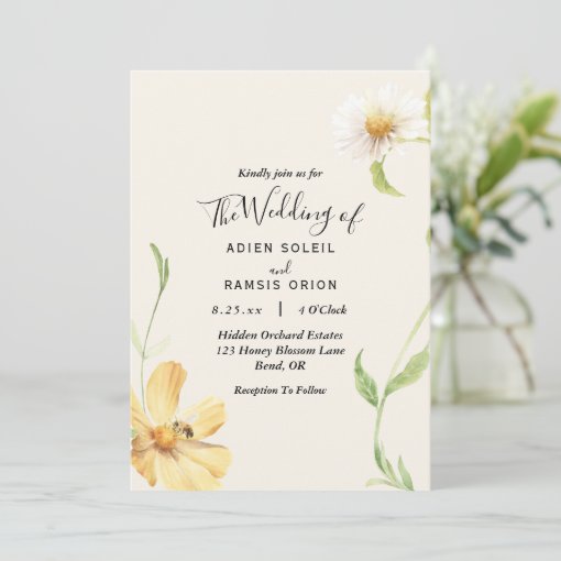 Elegant Daisy Details All In One Wedding Invitation | Zazzle