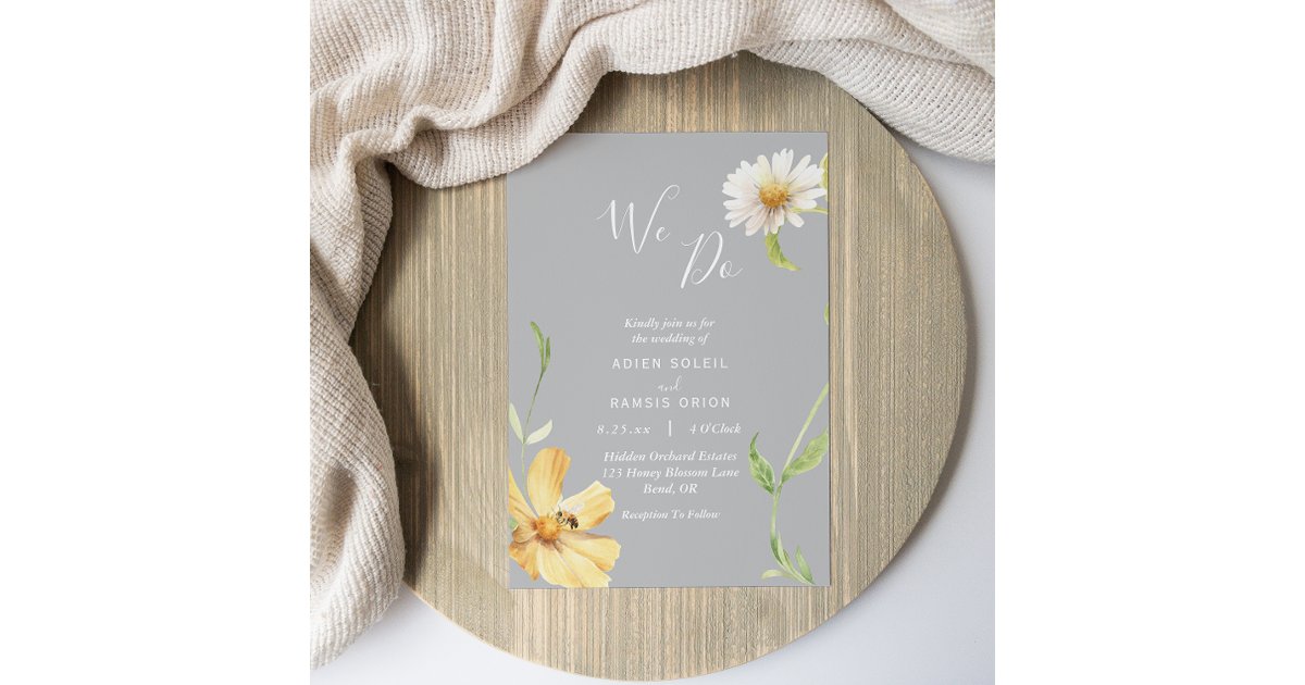 Elegant Daisy | Gray We Do Wedding Invitation | Zazzle