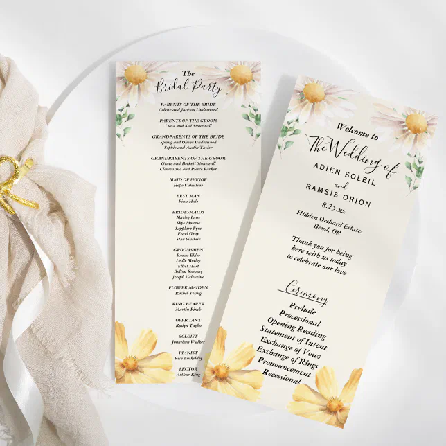 Elegant Daisy Wedding Bridal Party Flat Program | Zazzle