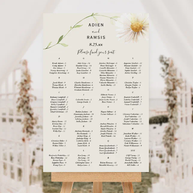 Elegant Daisy Wedding Seating Chart Sign | Zazzle