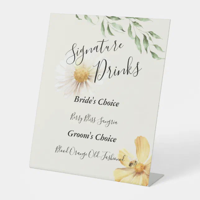 Elegant Daisy Wedding Signature Drinks Sign | Zazzle