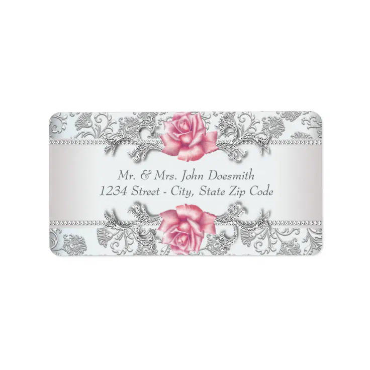 Elegant Damask and Pink Rose Address Labels | Zazzle