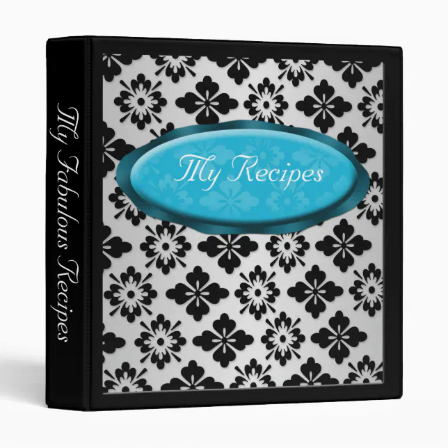 Elegant Damask Blue Personalized Recipe Binder | Zazzle