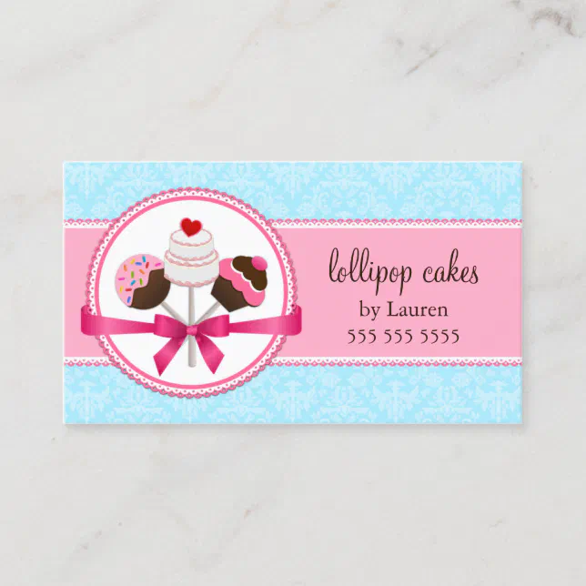 Elegant Damask Cake Pops Baker Business Card | Zazzle