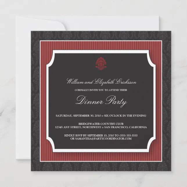 Elegant Damask Dinner Party Invitation (maroon) | Zazzle