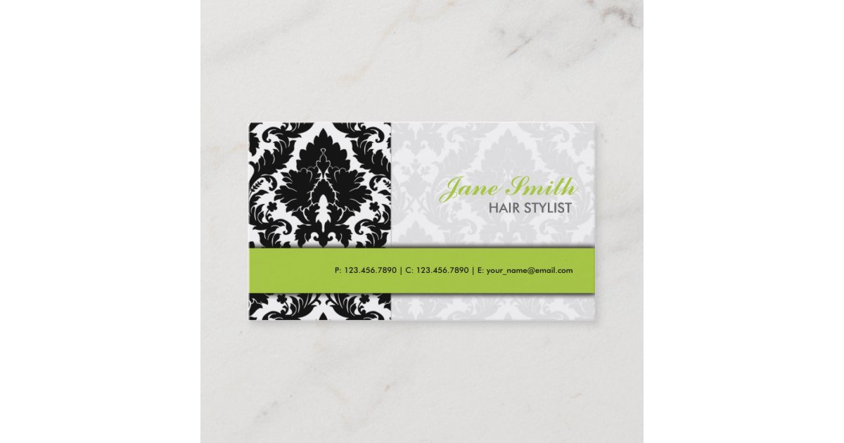 Elegant Damask Floral Pattern Modern Stylish Green Business Card | Zazzle