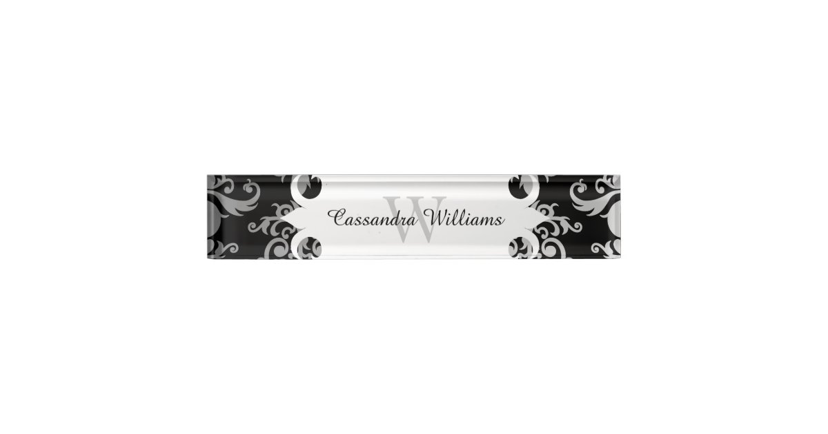 Elegant damask monogram pattern nameplate | Zazzle