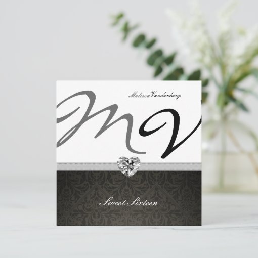 Elegant Damask Monogram Sweet Sixteen Invitation | Zazzle