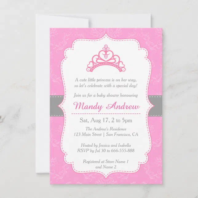 Elegant Damask, Princess Crown, Girl Baby Shower Invitation | Zazzle