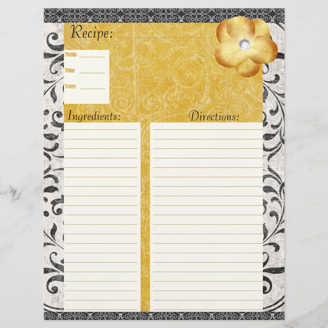 Elegant Damask Recipe Insert | Zazzle