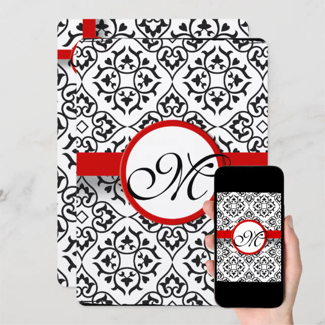 Elegant Damask Side Borders Red Trim Wedding Invitation | Zazzle