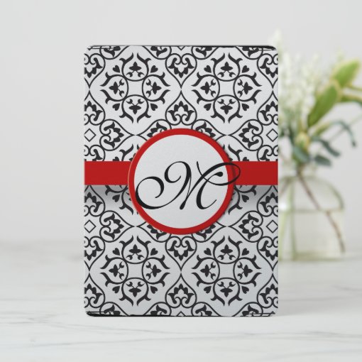 Elegant Damask Side Borders Red Trim Wedding Invitation | Zazzle