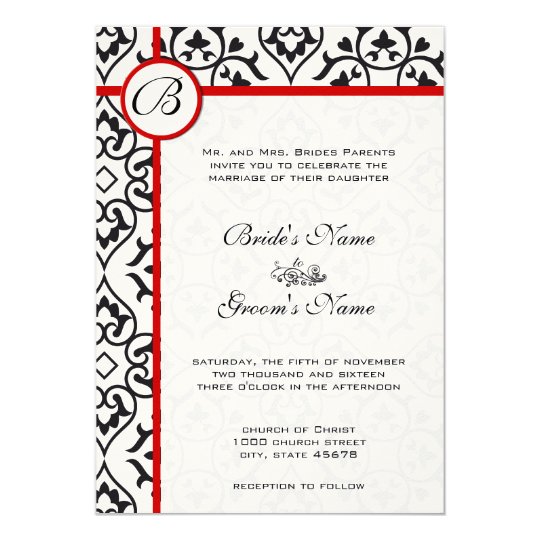 Elegant Damask Side Borders Red Trim Wedding Invitation | Zazzle.com
