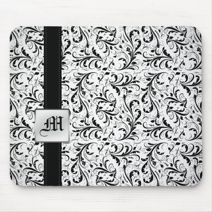 Elegant Damasked Monogram Mouse Pads | Zazzle