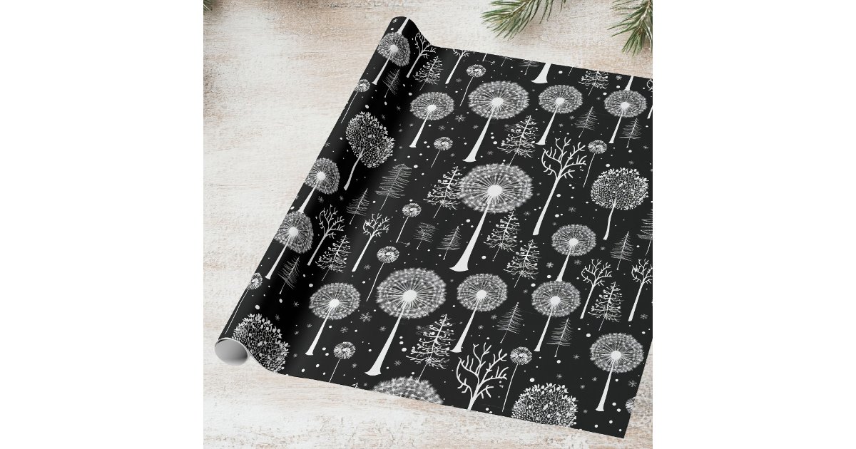 Elegant Dandelion and Christmas Tree Wrapping Paper | Zazzle