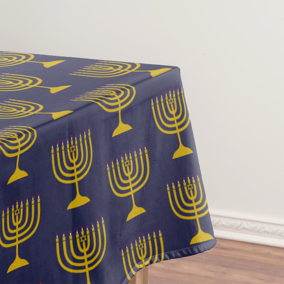 Elegant Dark Blue | Chanukah Hanukkiyah | MENORAH Tablecloth | Zazzle