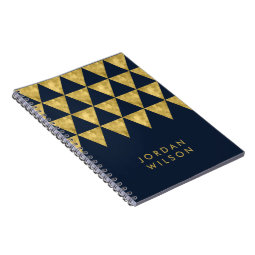 Elegant Dark Blue Faux Gold Triangle Pattern Notebook | Zazzle