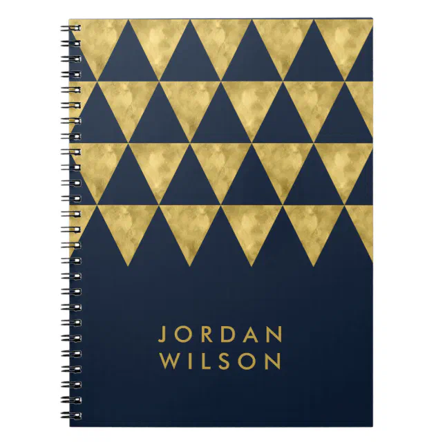 Elegant Dark Blue Faux Gold Triangle Pattern Notebook | Zazzle