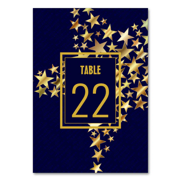 Elegant Dark Blue | GOLD STARS | Festive Table Number | Zazzle