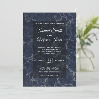 Elegant Dark Blue Marble Wedding Invitation | Zazzle