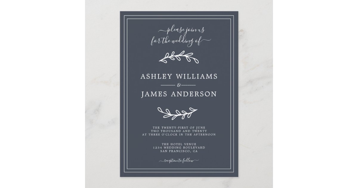 Elegant Dark Blue Wedding invitation | Zazzle.com
