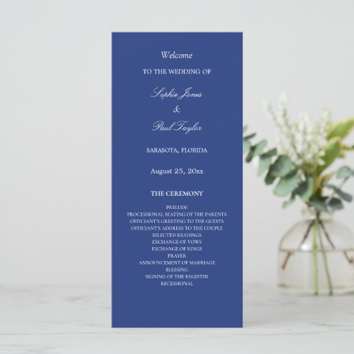 Elegant Dark Blue Wedding Program | Zazzle