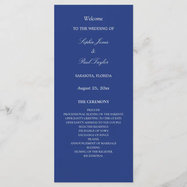 Elegant Dark Blue Wedding Program | Zazzle