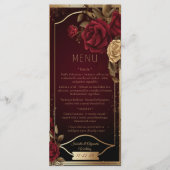 Elegant Dark Burgundy Red Rose and Gold Wedding Menu | Zazzle