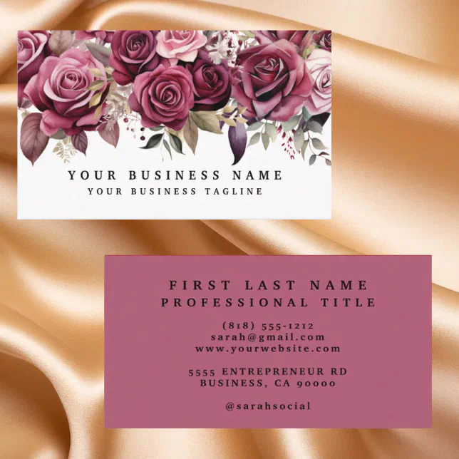 Elegant dark Burgundy Roses Business Cards | Zazzle