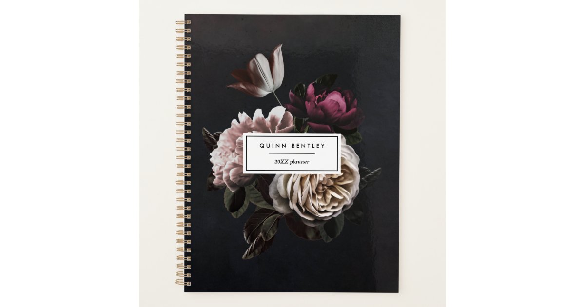 Elegant Dark Floral Bouquet | Personalized Planner | Zazzle
