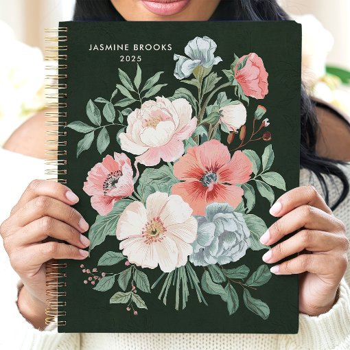 Elegant Dark Floral Custom Name Planner | Zazzle