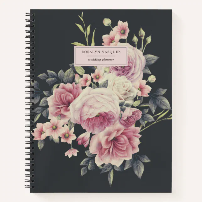 Elegant Dark Floral on Black Personalized Journal | Zazzle