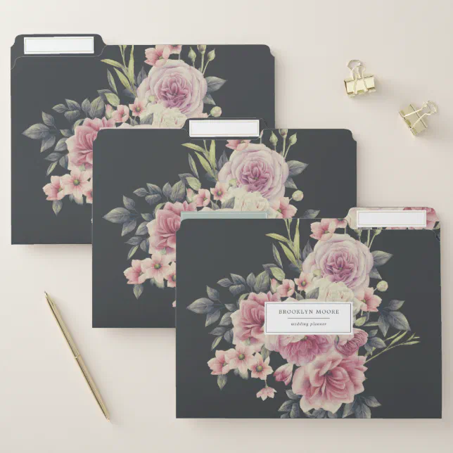 Elegant Dark Floral Personalized File Folder | Zazzle