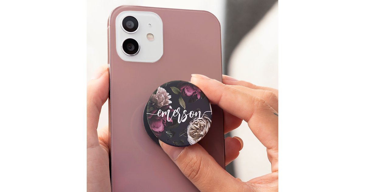 Elegant Dark Floral Personalized Name PopSocket | Zazzle