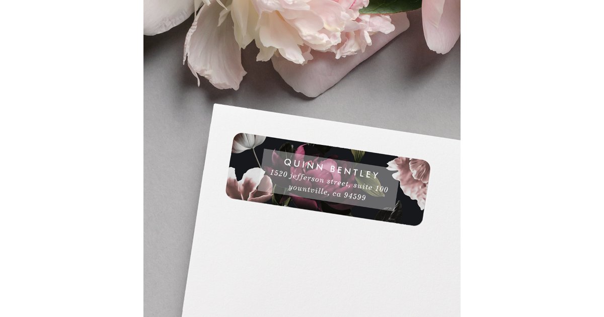 Elegant Dark Floral Return Address Label | Zazzle